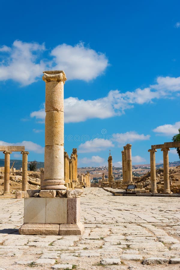 Ancient Jerash Jordan Forum Cardo Stock Photo - Image of hadrian ...