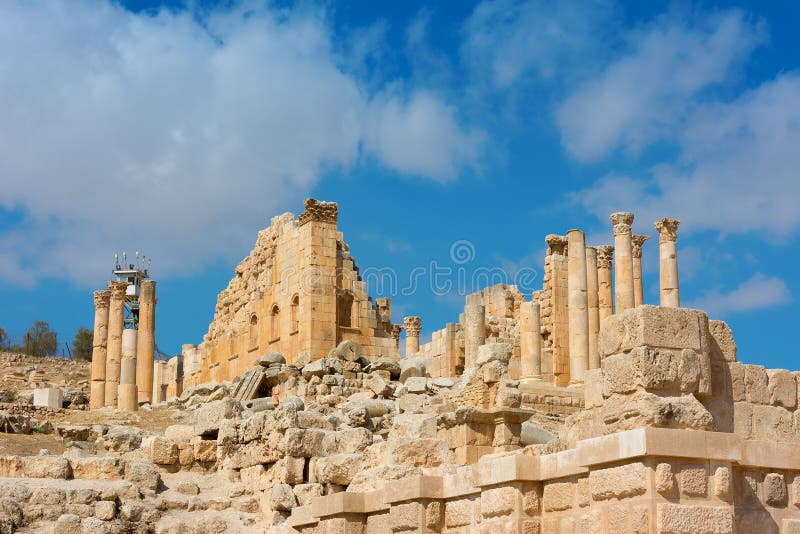 Ancient Jerash Jordan View of Zeus Temple Stock Image - Image of ...