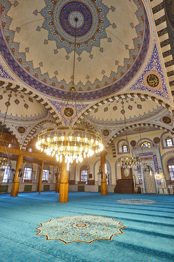 Ancient Kapi Mosque Illuminated Interior in Konya. Turkey Editorial ...