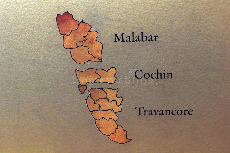 Ancient Kerala Map with Malabar Kochi and Travancore Stock Illustration ...