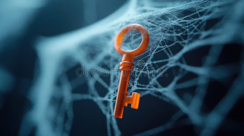 Ancient Key Entangled in a Delicate Spider Web, Symbolizing Mystery and ...