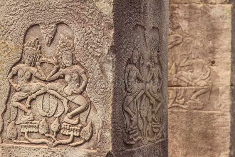 Ancient Khmer Carving of Krishna, Angkor Stock Image - Image of ...