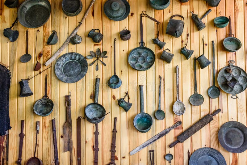 Ancient Kitchen Utensil Hanging on Wall. Kitchenware of the Yoruk Tribe ...