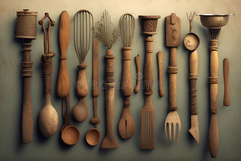 Ancient Kitchen Utensils, Generative AI Illustration Stock Photo ...
