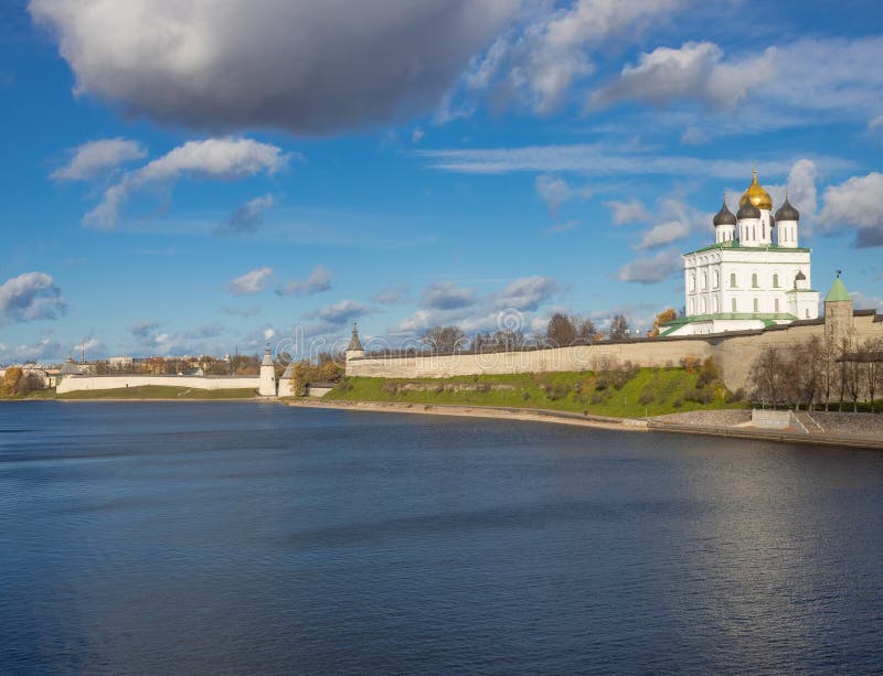 The Ancient Kremlin of the City of Pskov on the Velikaya River. Stock ...