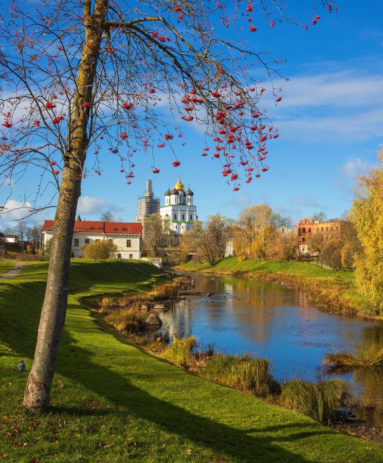 The Ancient Kremlin of the City of Pskov on the Velikaya River. Stock ...