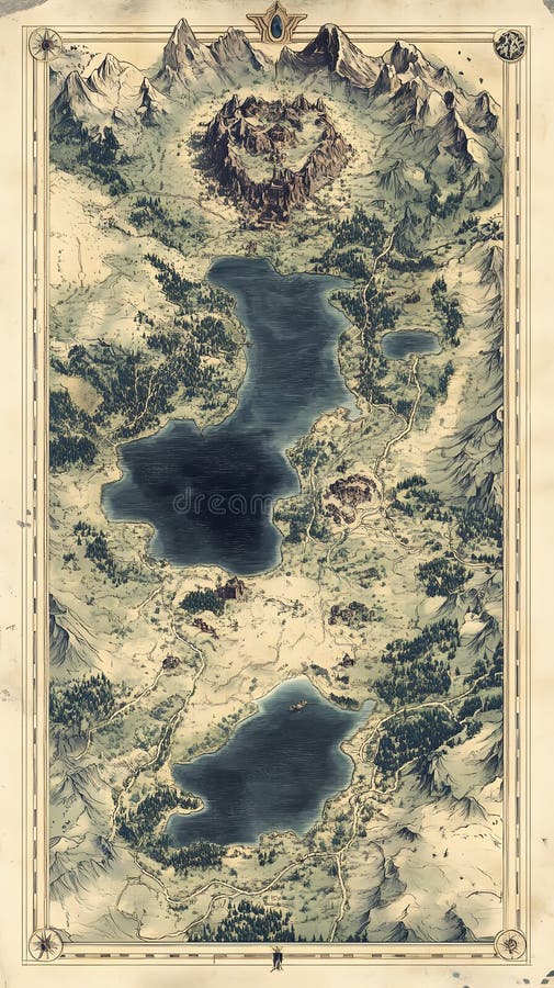 Ancient Lakes & Mountain Ranges: a Fantasy World Map Stock Illustration ...
