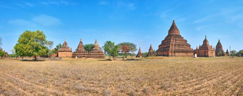Ancient Landmarks among Savanna Fields, Bagan, Myanmar Stock Image ...