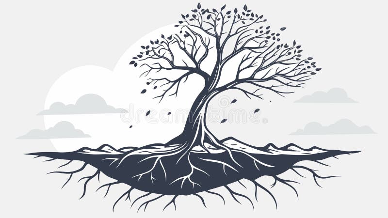 Ancient Leafless Tree with Roots, Strength & Enduring Nature, Vector ...