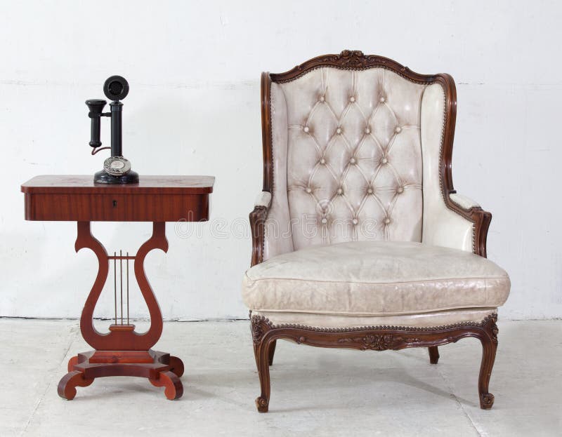 Ancient Leather Sofa and Telephone Stock Photo - Image of decor, brick ...