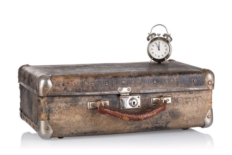 Ancient Leather Suitcase with Clock Stock Photo - Image of hour ...