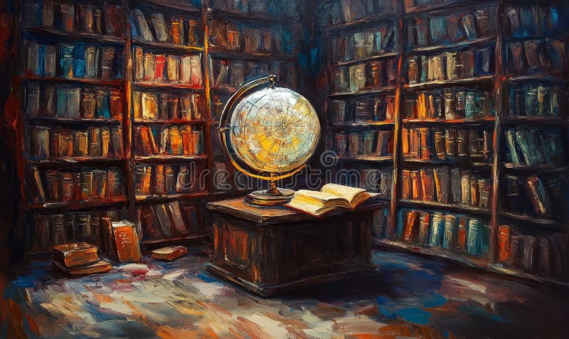 An Ancient Library Boasting Ornate Shelving Units and a Sizable Clock ...