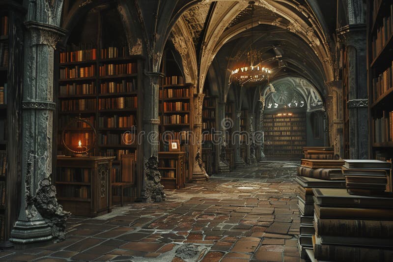 Ancient Library with Books of Secrets only Accessible by Sorcerers with ...