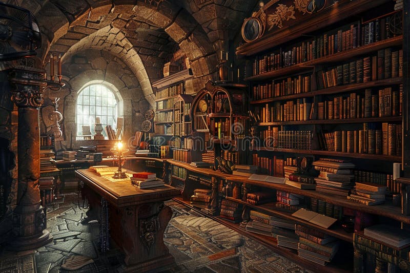 Ancient Library with Books of Secrets only Accessible by Sorcerers with ...
