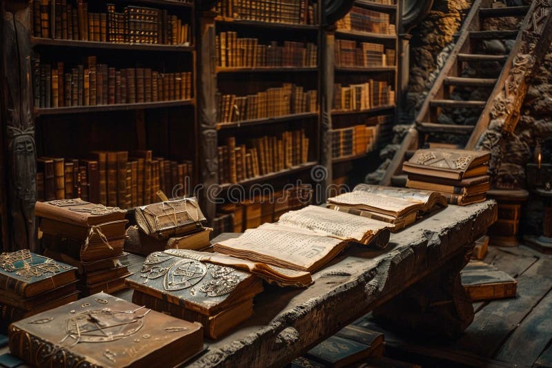Ancient Library with Books of Secrets only Accessible by Sorcerers with ...