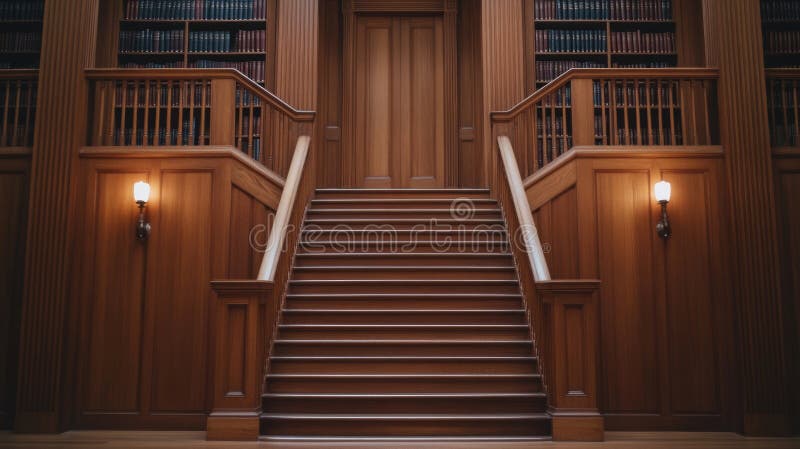 An Ancient Library Features a Grand Staircase Surrounded by Volumes of ...