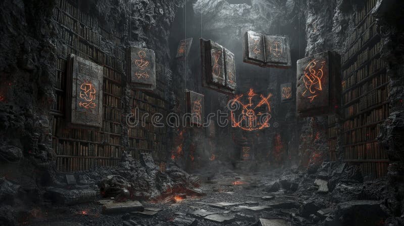 Ancient Library of Forgotten Knowledge Dark Cave Fantasy Artwork ...