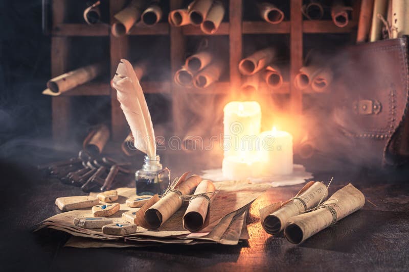 Ancient Library Full of Valuable Old Manuscripts Stock Illustration ...