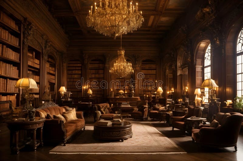 An Ancient Library with Huge Bookshelves Stock Image - Image of culture ...