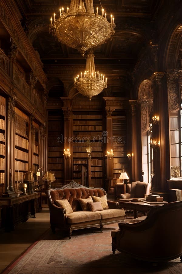 An Ancient Library with Huge Bookshelves Stock Photo - Image of ...