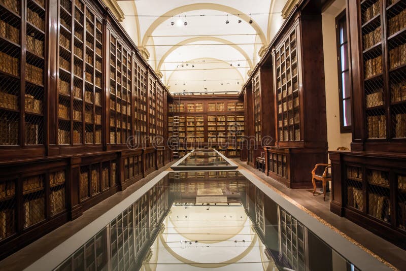 Ancient Library in Italy, Old Wooden Library Editorial Stock Image ...