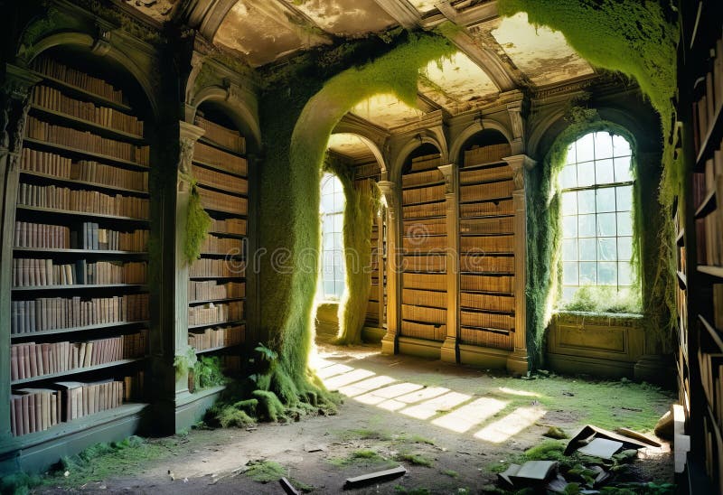 An Ancient Library Lost in Time Stock Illustration - Illustration of ...