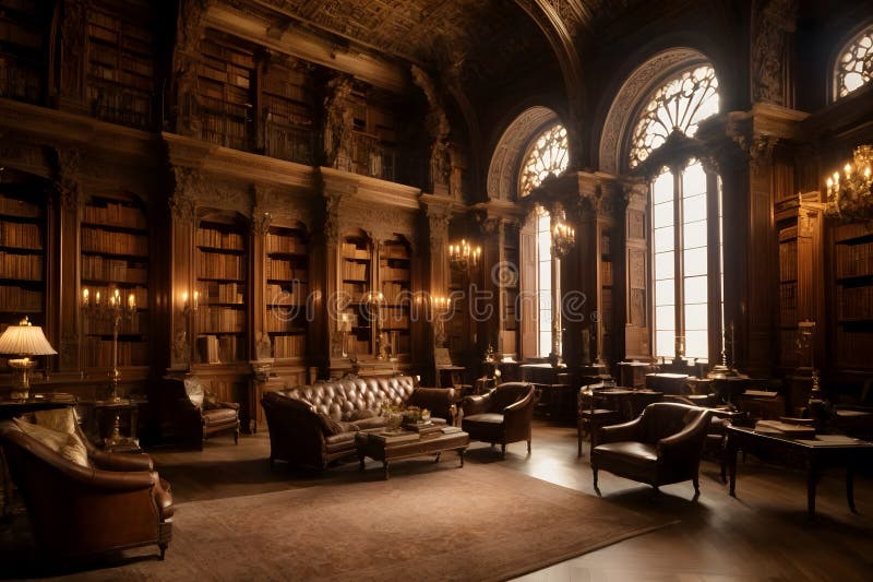 An Ancient Library with Huge Bookshelves Stock Image - Image of lima ...