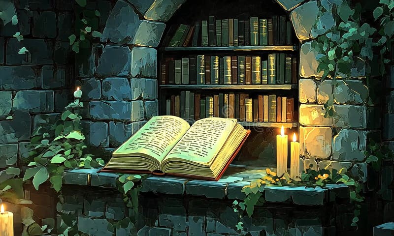 Ancient Library Nook, Illuminated by Candlelight Stock Video - Video of ...