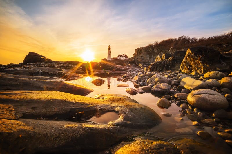 Lighthouse dawn stock photo. Image of beaches, early, coastline - 1146806