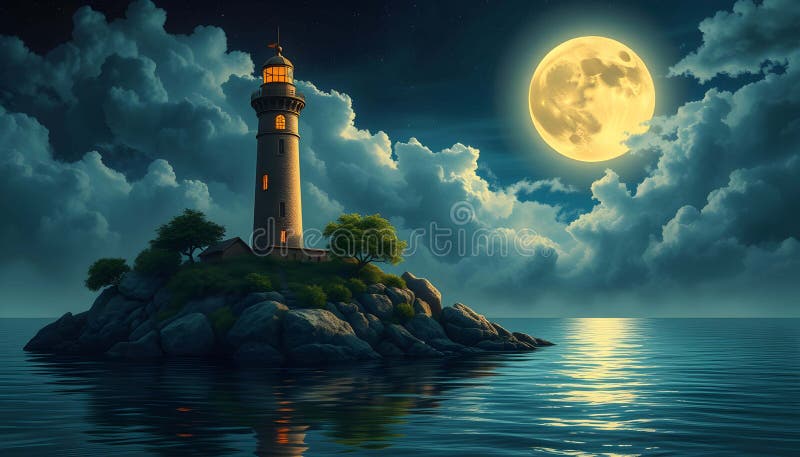 Ancient Lighthouse on a Lonely Island AI Generative Stock Illustration ...