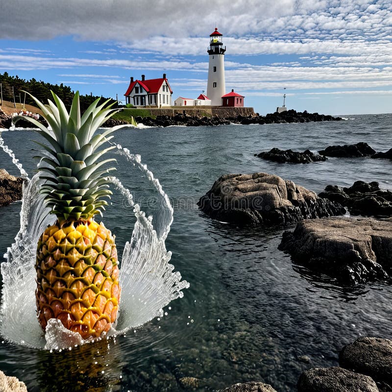 Splash Water Pineapple Immersed in Sparkling Water with the Backdrop of ...