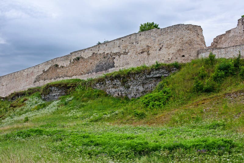 Landscape with an Ancient Limestone Medieval Fortress and Tower Stock ...