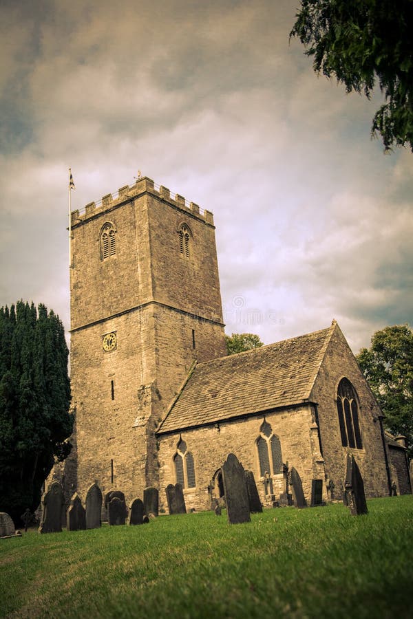Ancient Little Church with Graveyard Stock Photo - Image of england ...