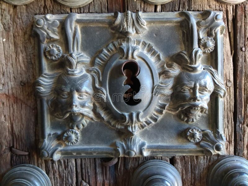 A Ancient Lock with Faces Made on Iron Stock Photo - Image of statue ...