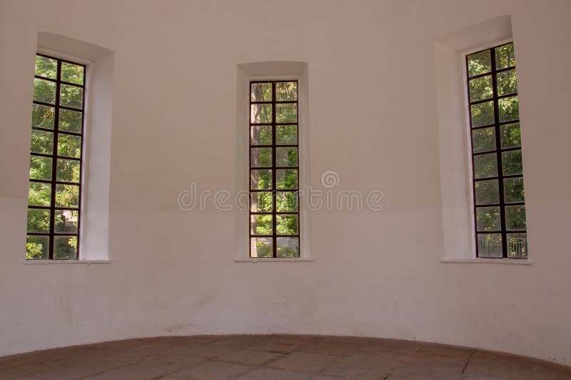 Ancient Long Glass Three Windows on the Light Wall Stock Photo - Image ...