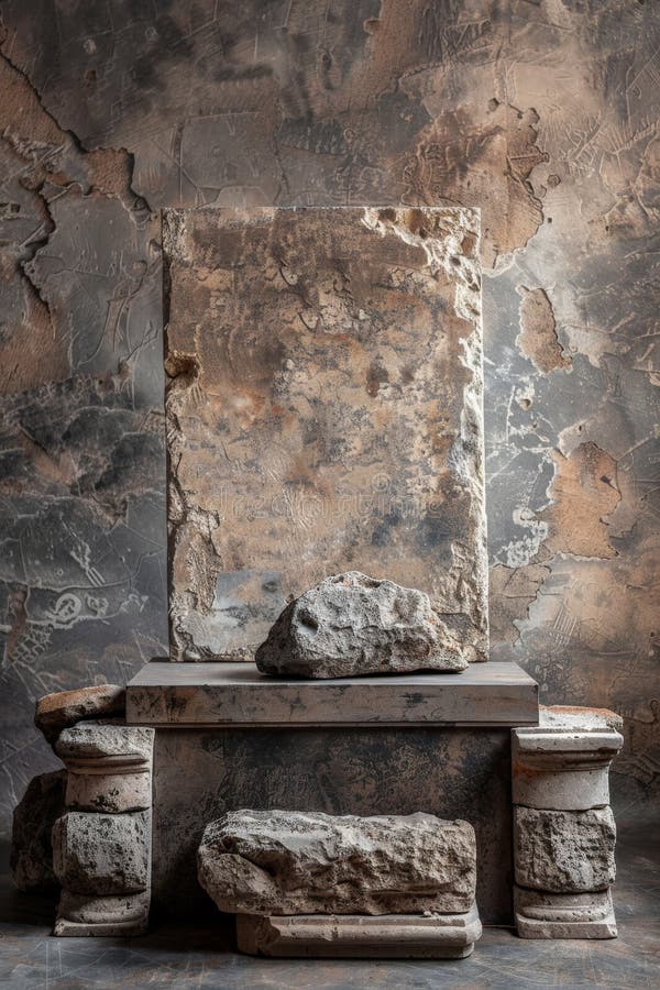 Ancient-looking Dolomite Stone Podium for Product Presentation on a ...