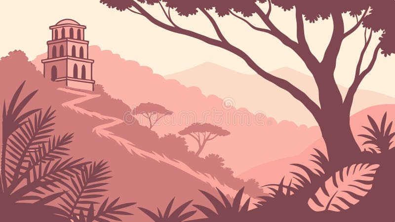 Ancient Lookout Tower in a Rustic Landscape, Vector Design Generative ...