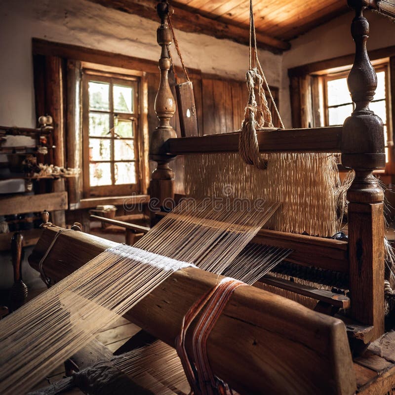 Ancient loom, AI generated stock illustration. Illustration of fabric ...