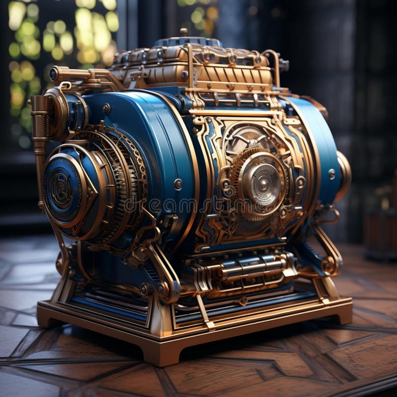Ancient Machine Box on a Wooden Table, AI-generated. Stock Illustration ...