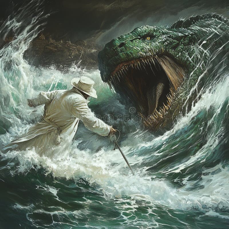 An Ancient Mage Engaged in Battle with a Sea Monster, Created Using Ai ...