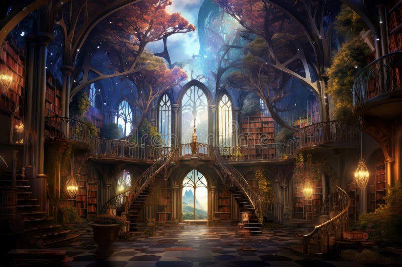 Ancient Magic Interior Library. Generate Ai Stock Illustration ...