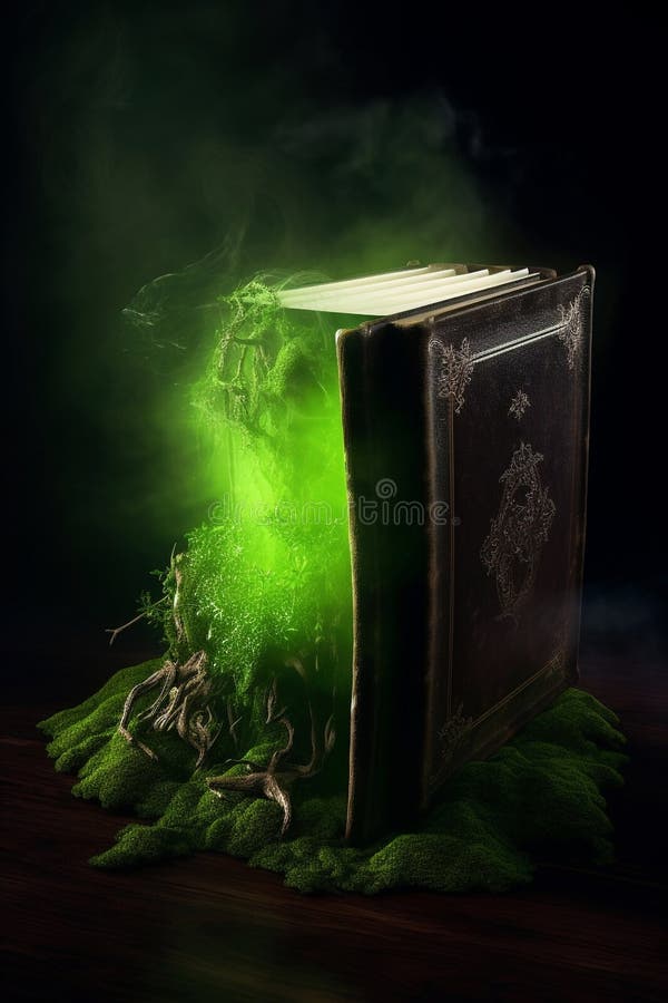Ancient Magical Book with Green Smoke. Generative AI Stock Illustration ...