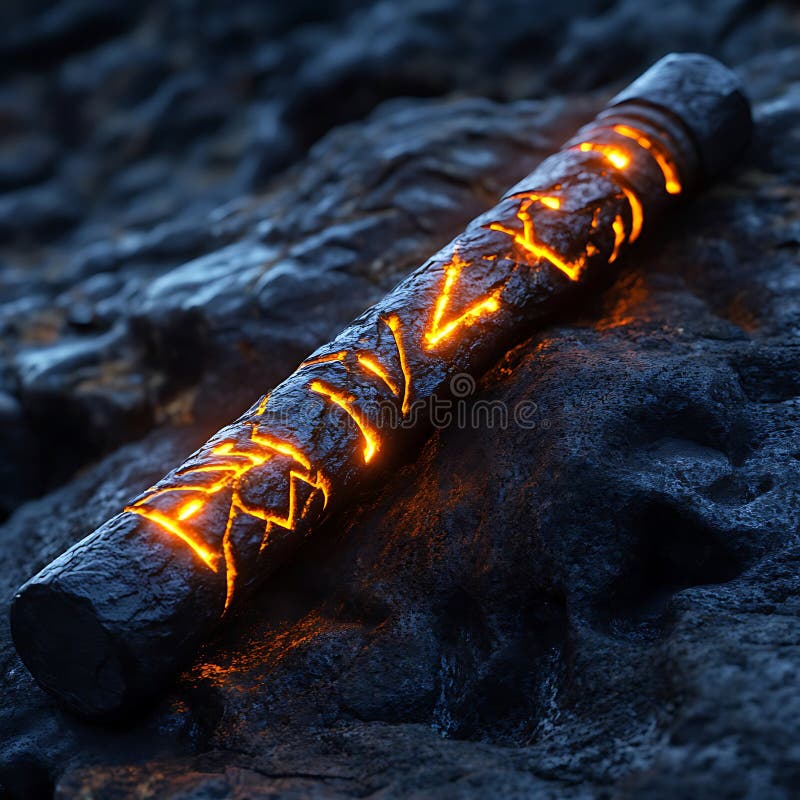 Ancient Magical Staff Embedded with Glowing Runes. Stock Image - Image ...