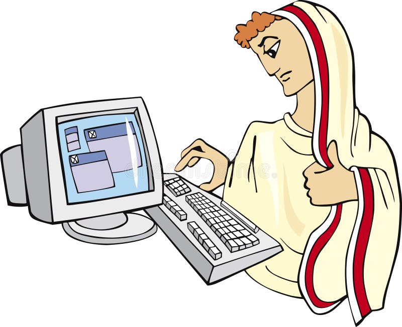 Ancient man and computer stock vector. Illustration of humor - 7135396