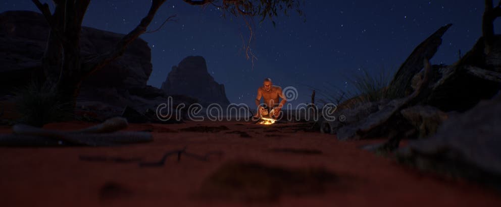 An Ancient Man, Representing Early Human Development, Uses Flint To ...