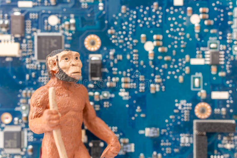 An Ancient Man Standing in Front of a Computer Motherboard Stock Photo ...