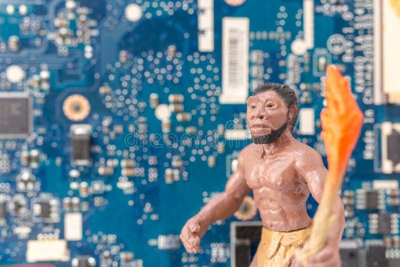 An Ancient Man Standing in Front of a Computer Motherboard Stock Photo ...
