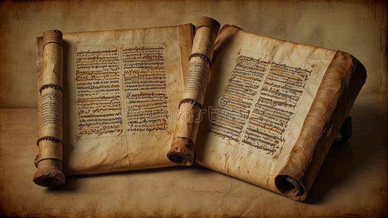 Ancient Manuscripts on Display Stock Illustration - Illustration of ...