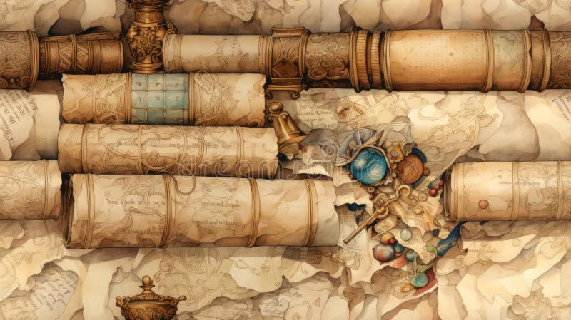 Ancient Manuscripts and Scrolls Watercolor Seamless Pattern AI ...
