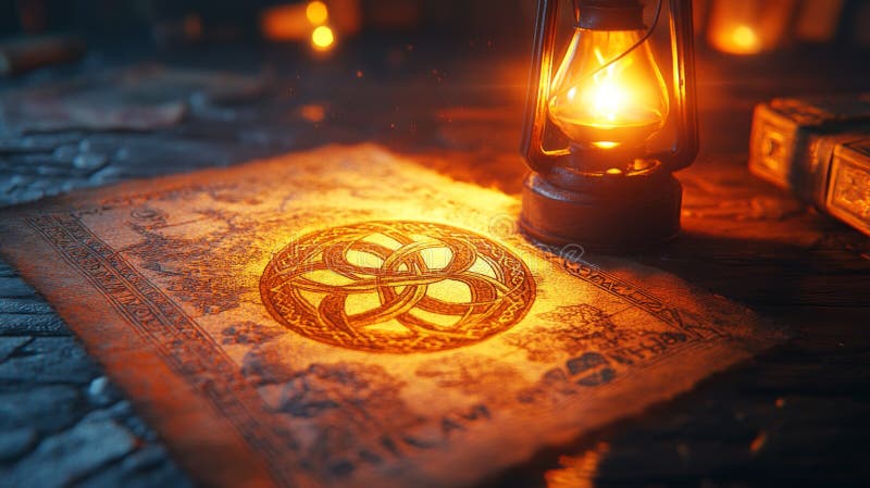 Ancient Map Illuminated by Lantern Light Stock Illustration ...